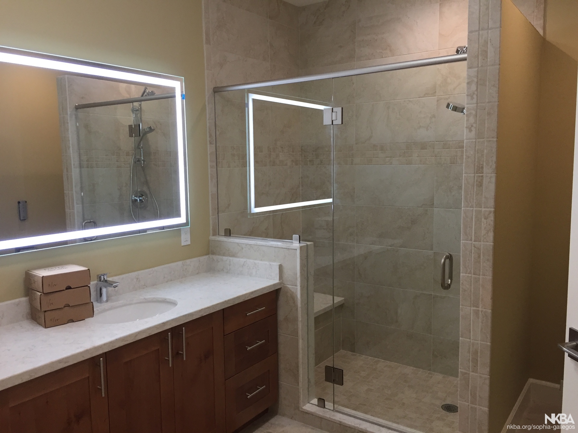 Custom 3 8” Frameless Glass Shower Enclosure With Header Nkba
